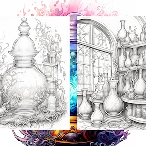 50 Magic Potion Coloring Pages - Adult and Kids Coloring Book, Fantasy ...
