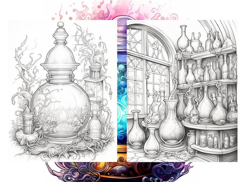 50 Magic Potion Coloring Pages - Adult and Kids Coloring Book, Fantasy ...