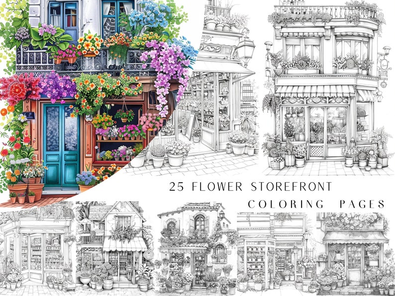 25 Flower Storefront Coloring Pages - Adult and Kids Coloring Book ...