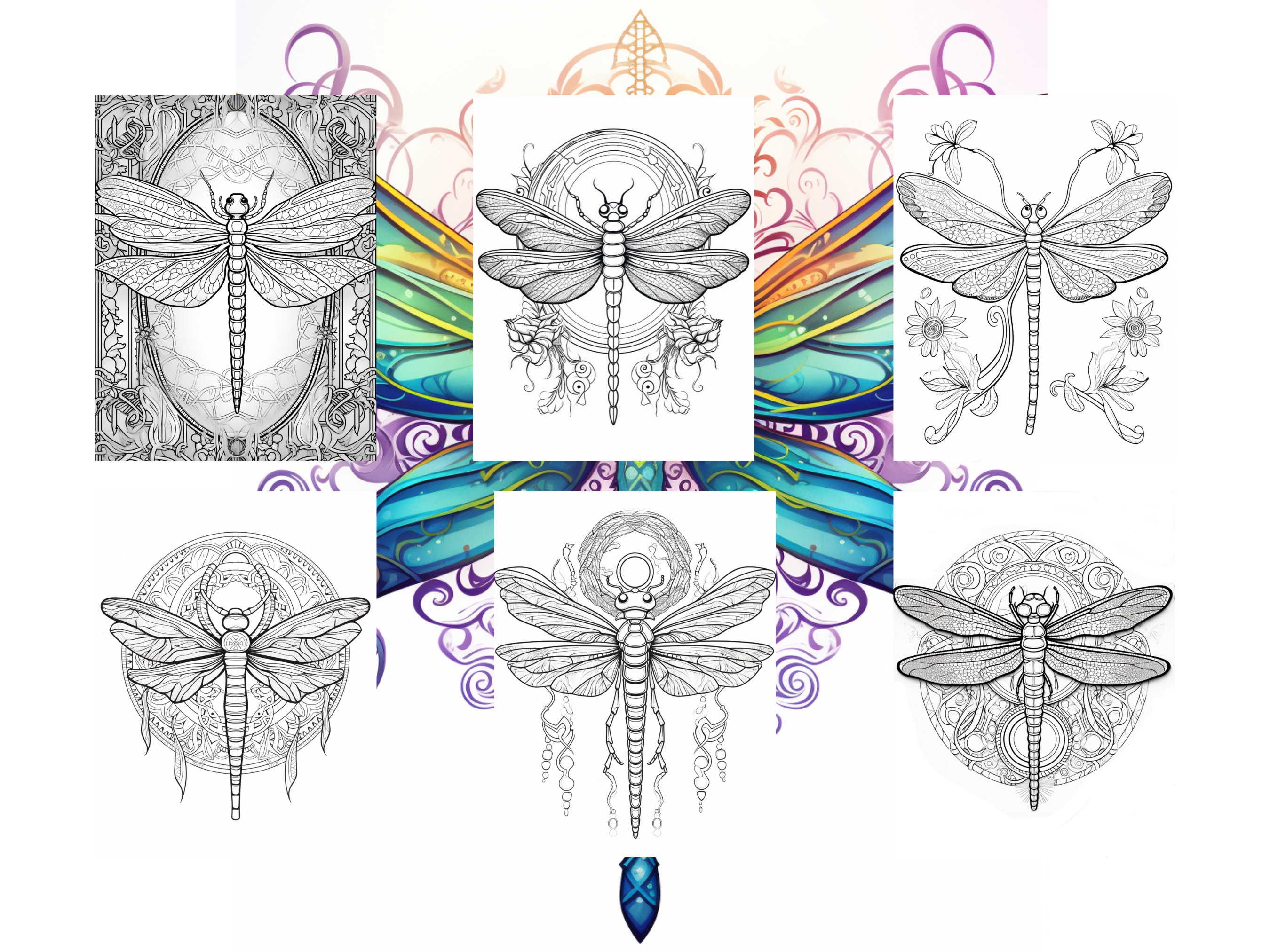 25 Dragonfly Coloring Pages - Adults Coloring Book, Greyscale, Digital ...