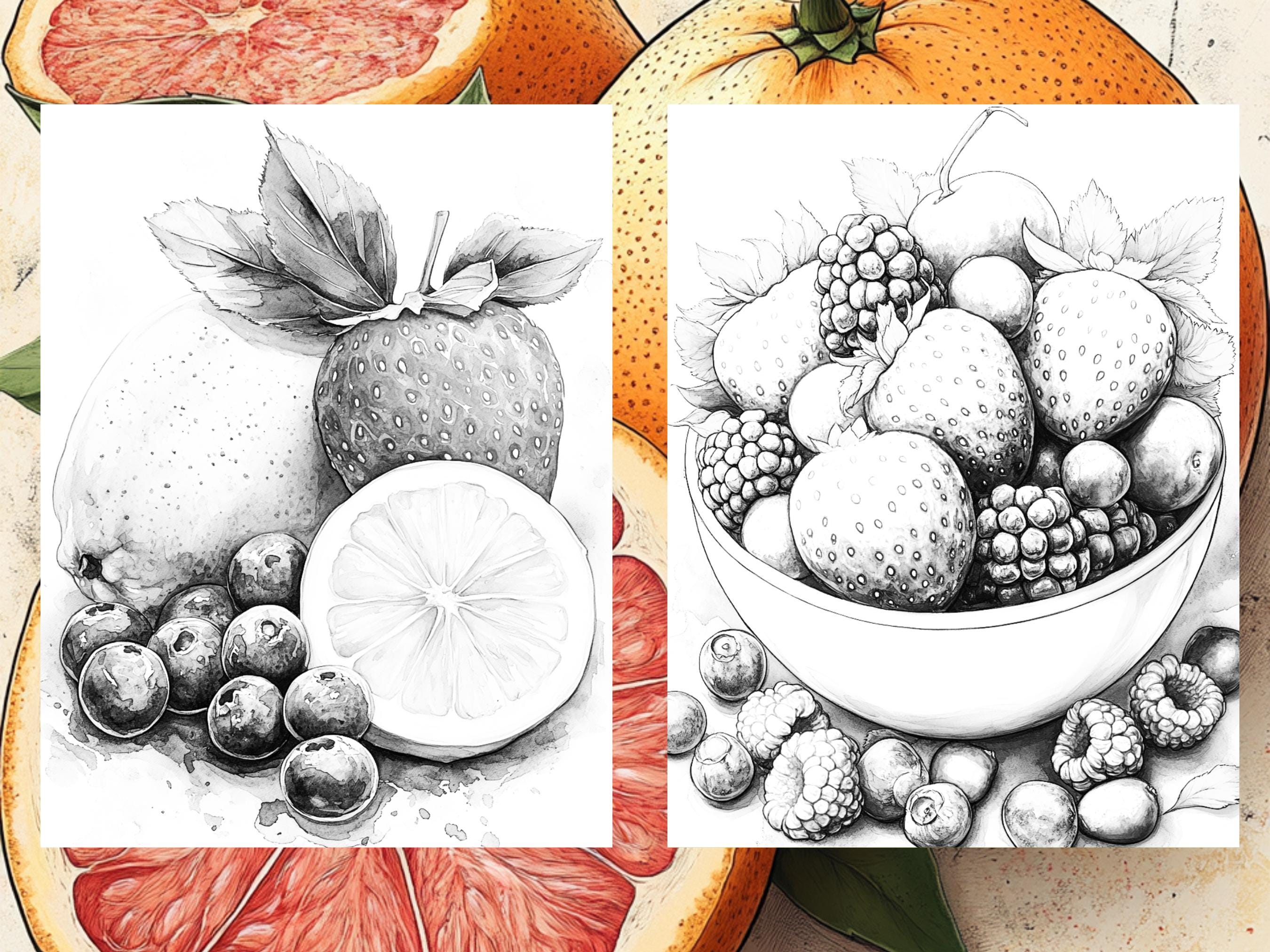 75 Fruity Coloring Pages - Adult and Kids Coloring Book, Fruit Coloring ...