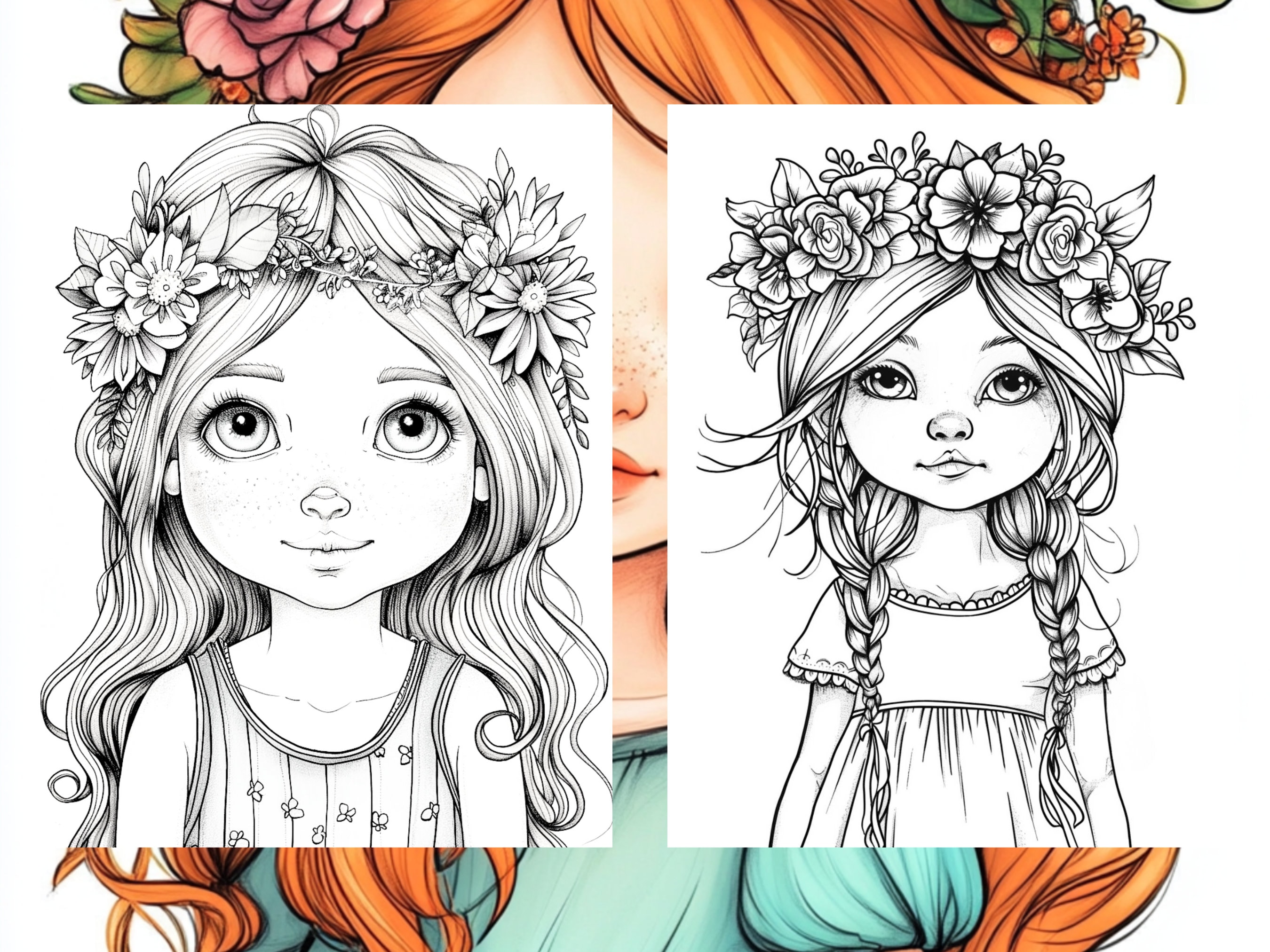 75 Flower Crowned Fiction Girls Coloring Pages - Printable File, Adult ...