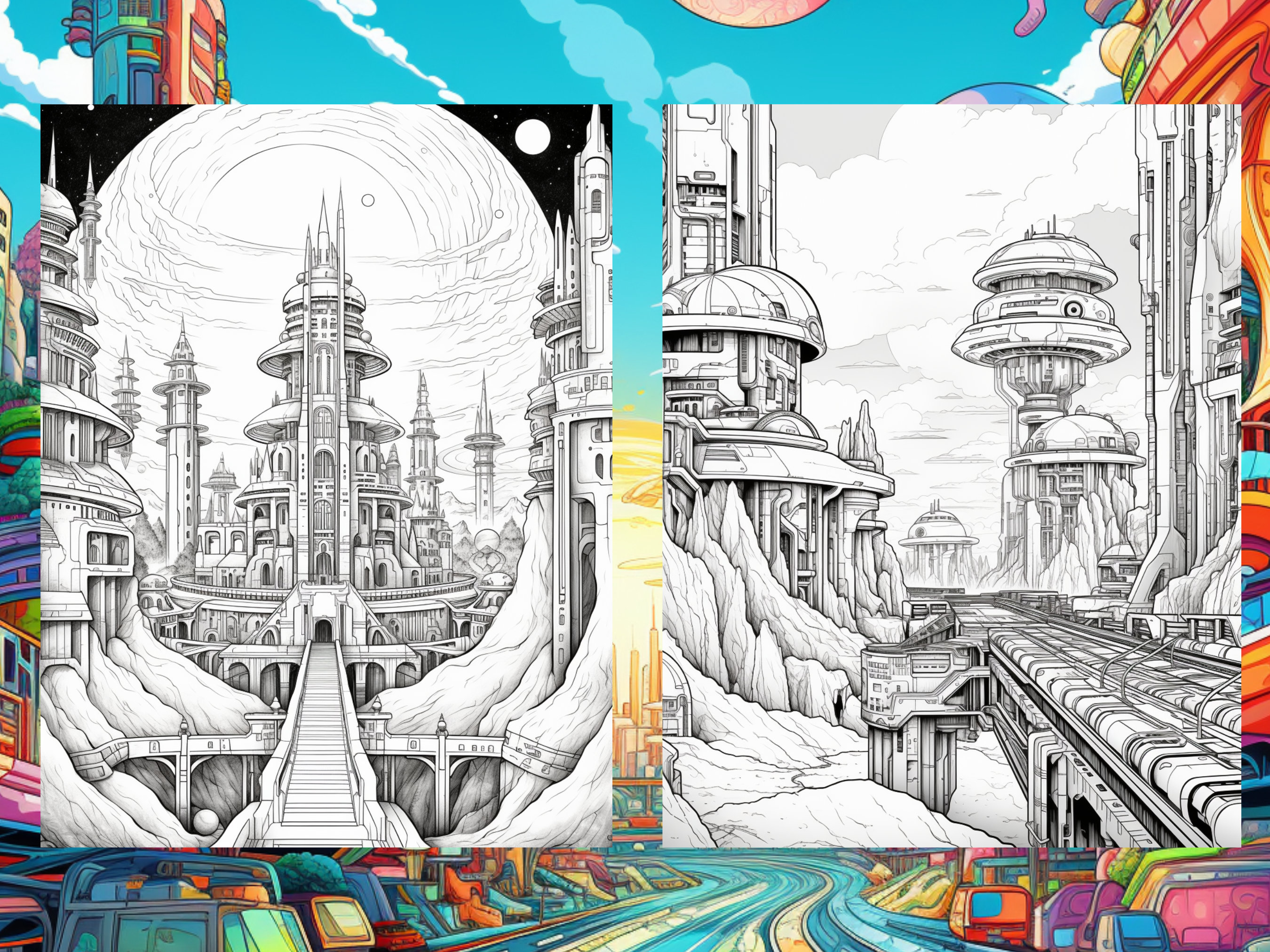 50 Galactic Sci-fi City Coloring Pages Kids and Adult - Etsy Australia