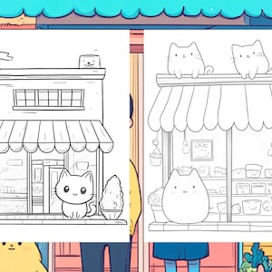 50 Kawaii Storefront Coloring Pages - Adult and Kids Coloring Book ...