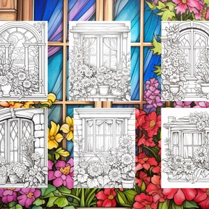25 Floral Window Coloring Pages - Adults and Kids Coloring Book ...