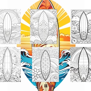 50 Patterned Surfboard Coloring Pages - Adults and Kids Coloring Book ...