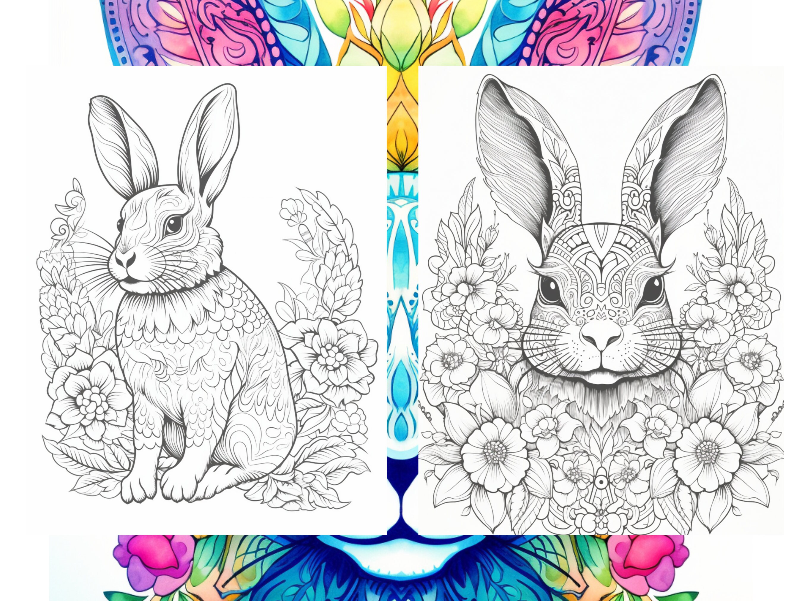 50 Pattern and Floral Bunny Coloring Pages Adults Coloring Book ...