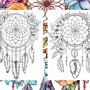 25 Floral Dream Catcher Coloring Pages - Adults and Kids Coloring Book ...