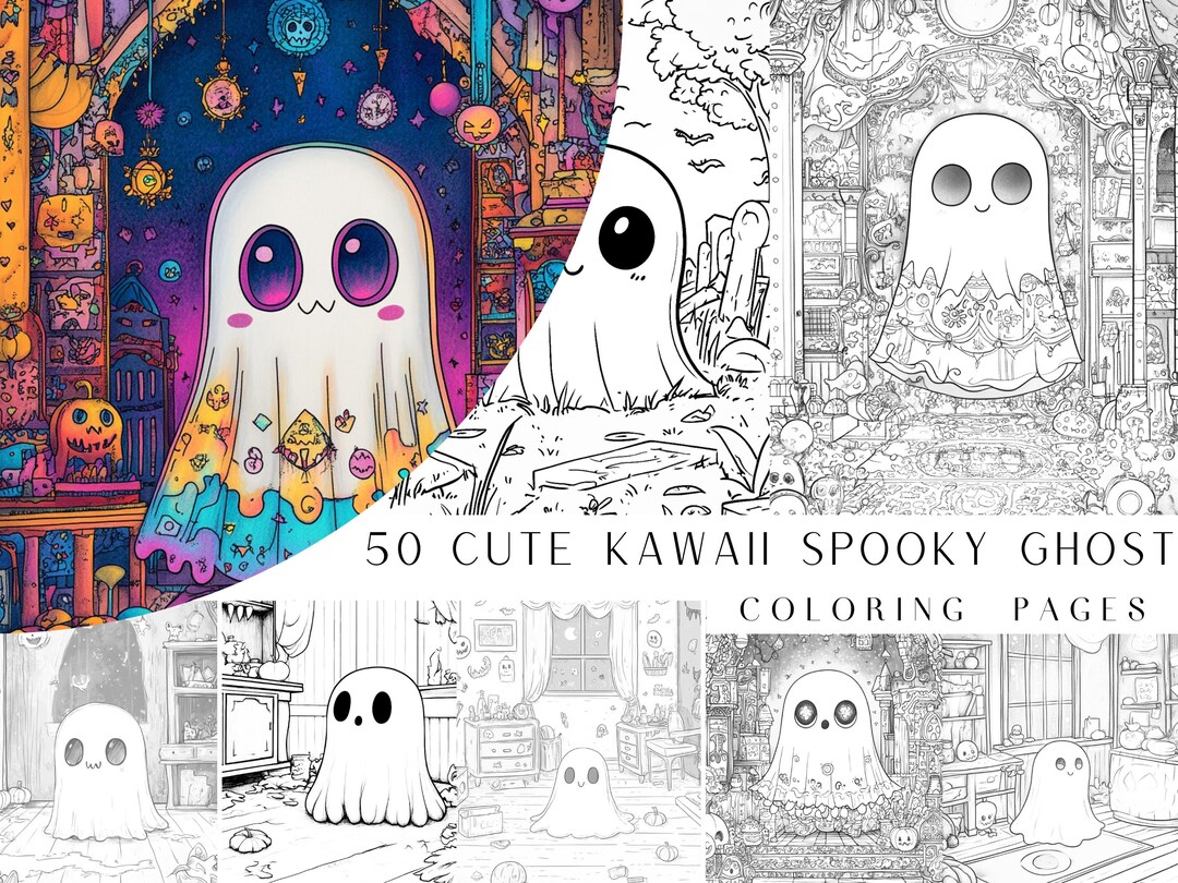 50 Cute Kawaii Spooky Ghost Coloring Pages - Kids and Adult Coloring ...