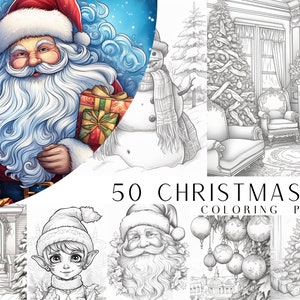 50 Christmas Coloring Pages - Adult and Kids Coloring Book, Christmas ...