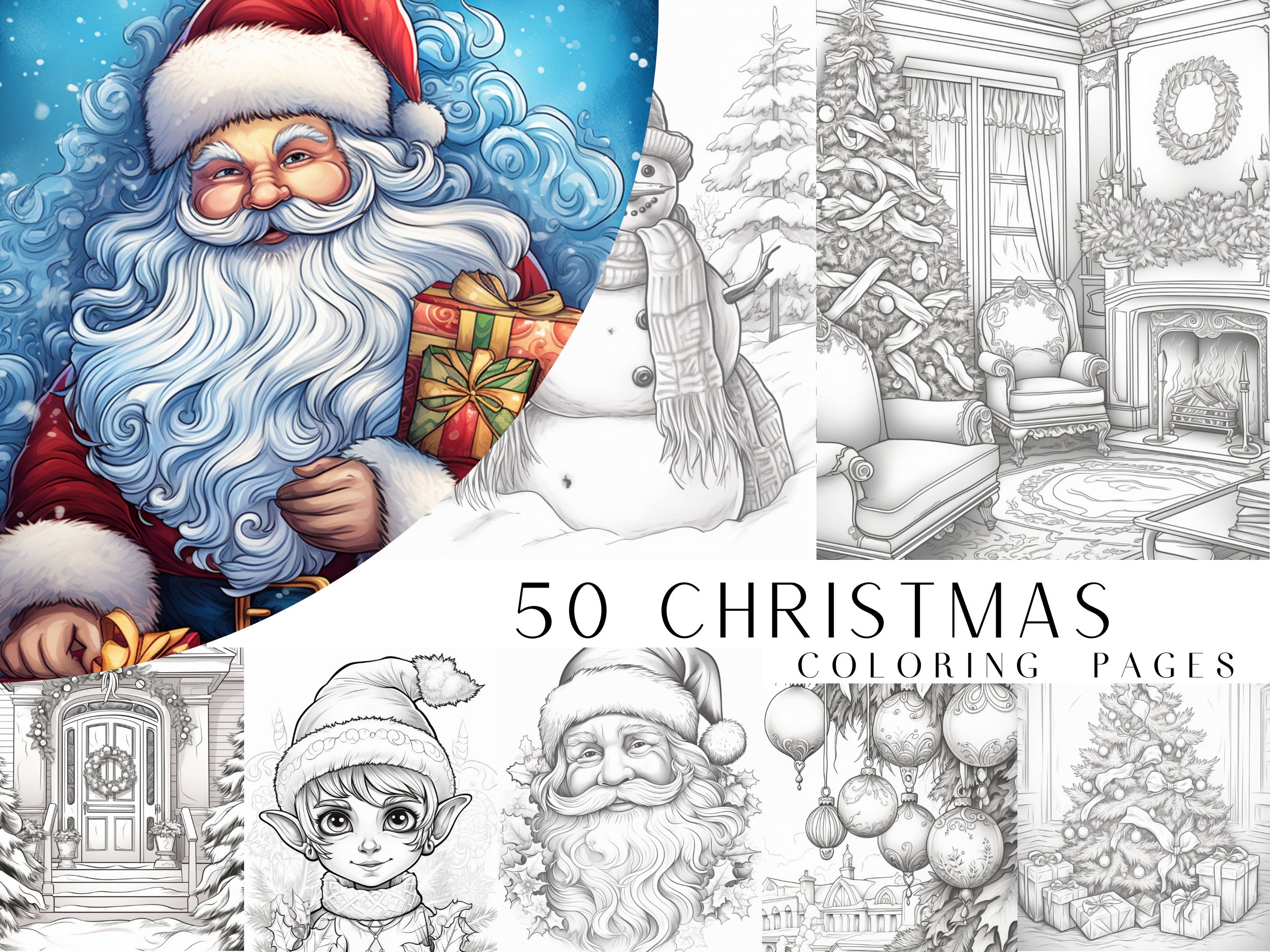 50 Christmas Coloring Pages - Adult and Kids Coloring Book, Christmas ...