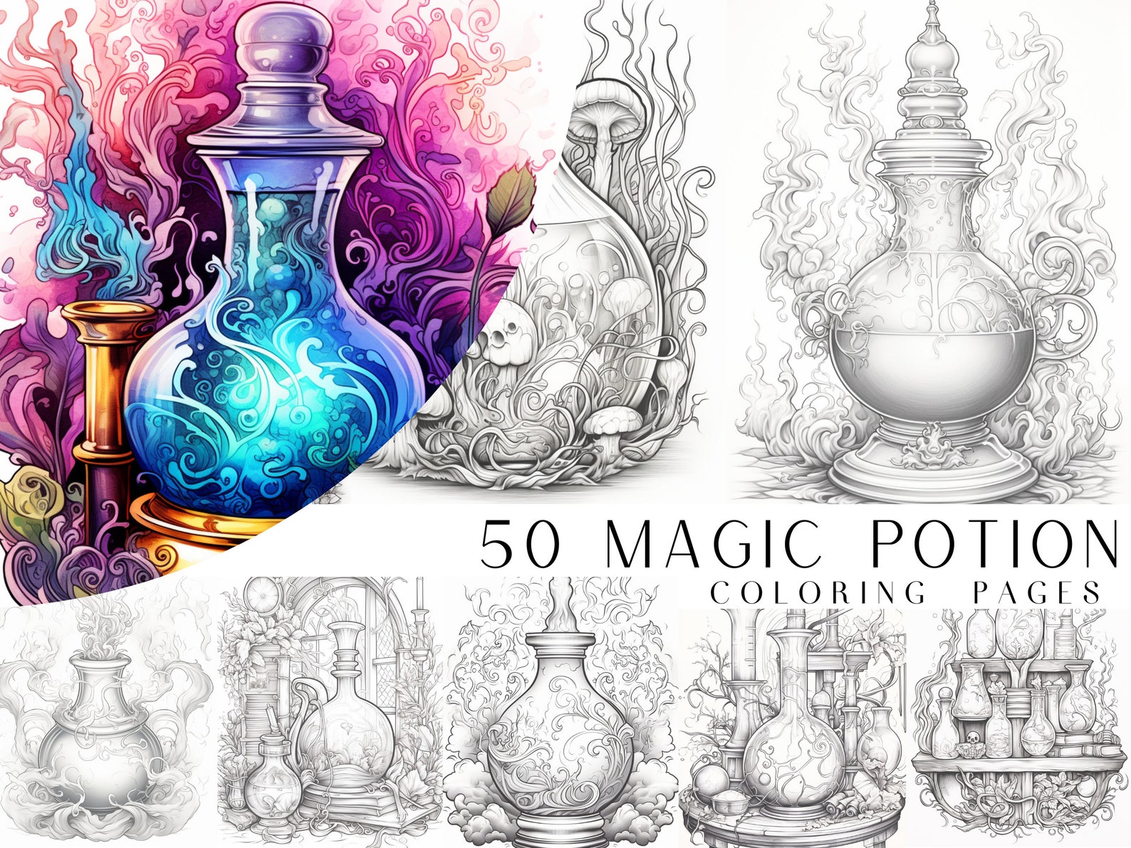 50 Magic Potion Coloring Pages Adult and Kids Coloring Book - Etsy