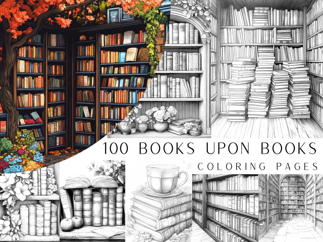 100 Books Upon Books Coloring Pages - Instant Digital PDF Download ...