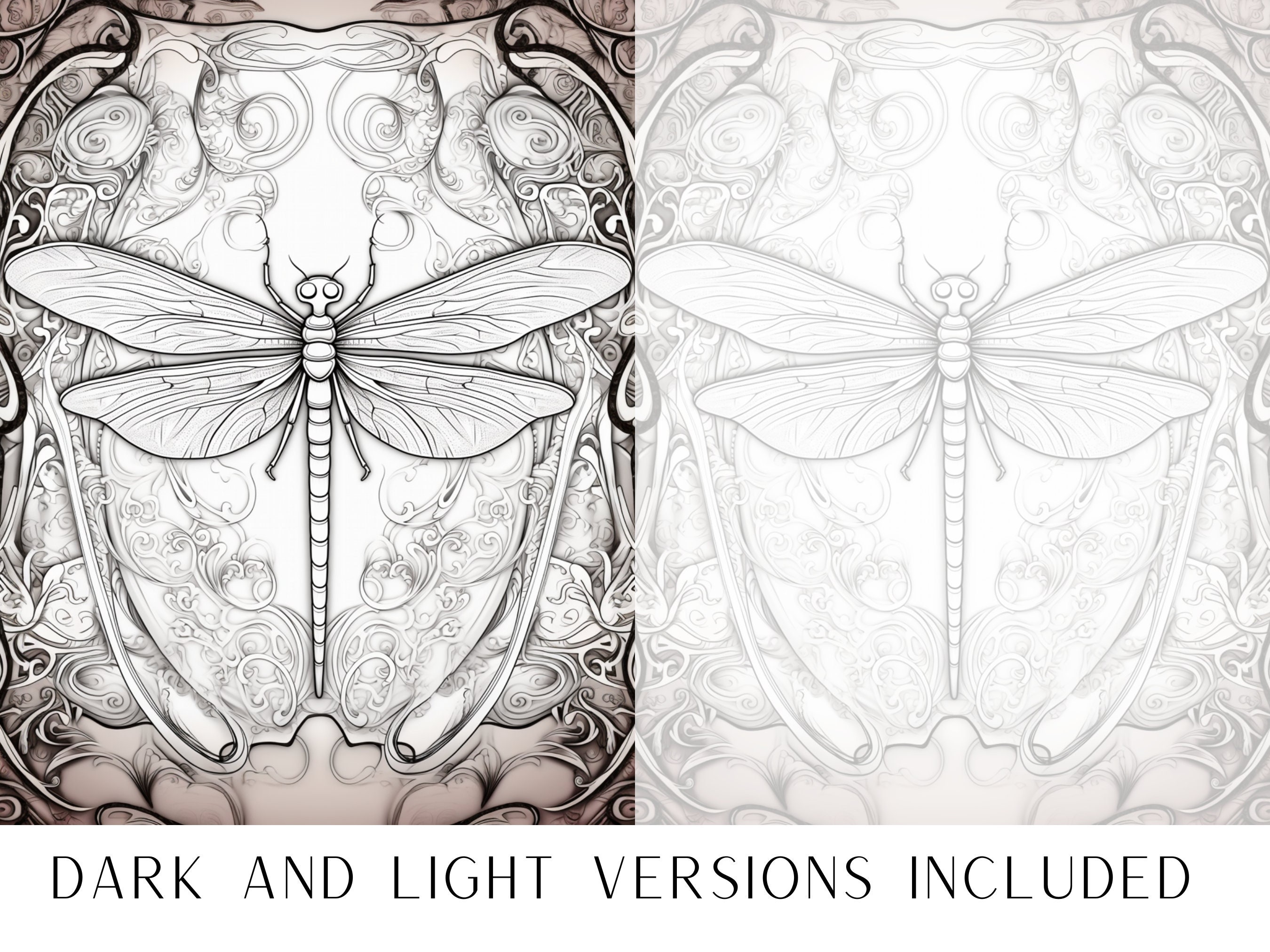 25 Dragonfly Coloring Pages - Adults Coloring Book, Greyscale, Digital ...