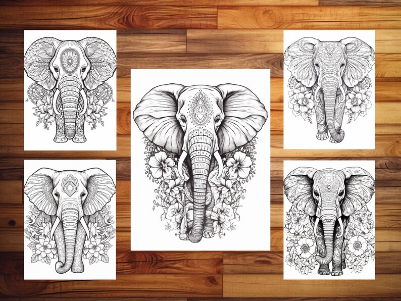 100 Patterned Elephant Coloring Pages - Adults and Kids Coloring Book ...