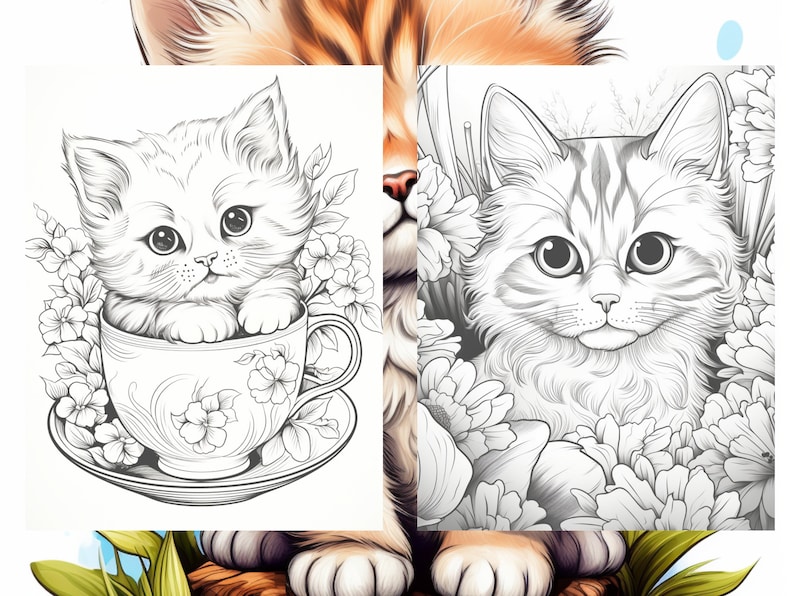 25 Adorable Cat Coloring Pages Adult and Kids Coloring Book, Animal ...