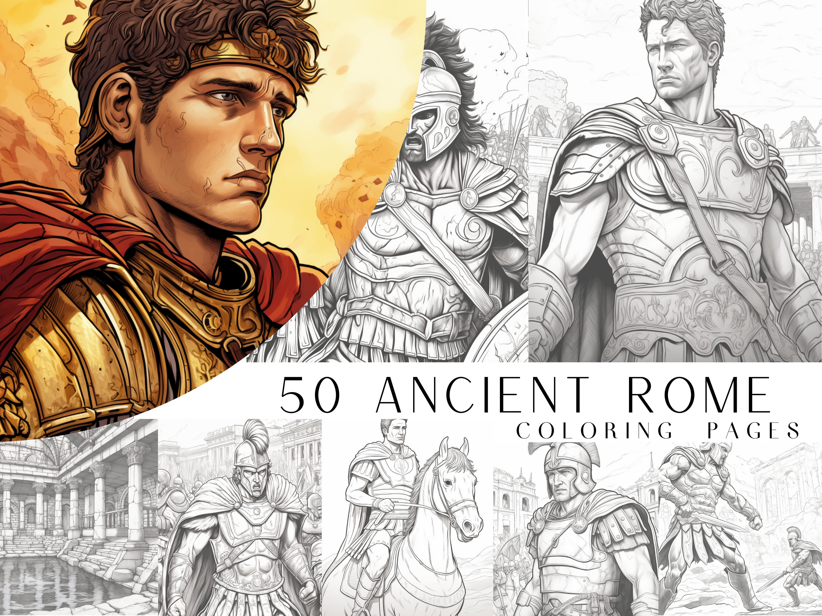 50 Ancient Rome Coloring Pages Adult and Kids Coloring Book, History ...