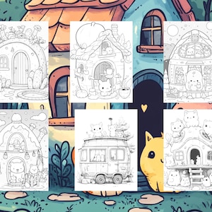 50 Kawaii Tiny Home Coloring Pages - Adult and Kids Coloring Book ...