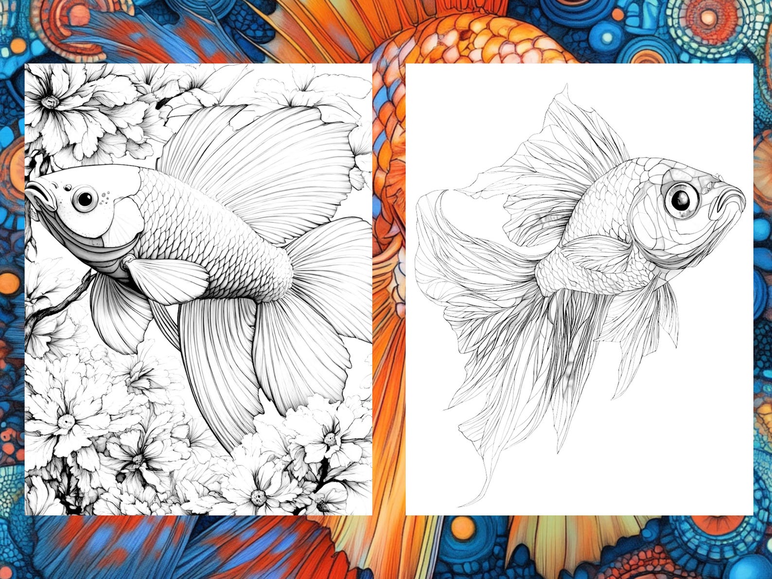 50 Assorted Fish Coloring Pages - Adult and Kids Coloring Book, Ocean ...