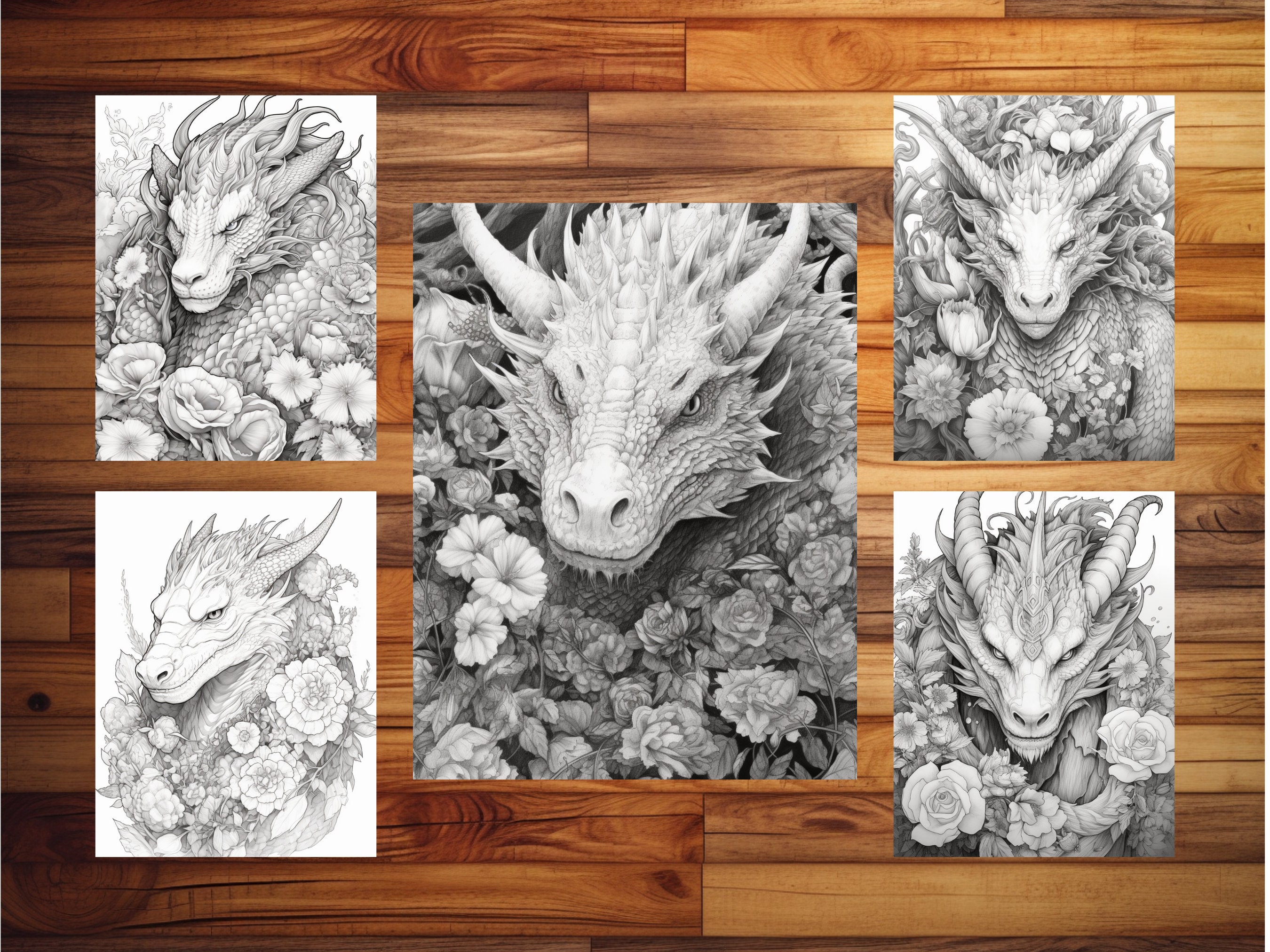 25 Flower Dragon Coloring Pages Adults and Kids Coloring Book ...