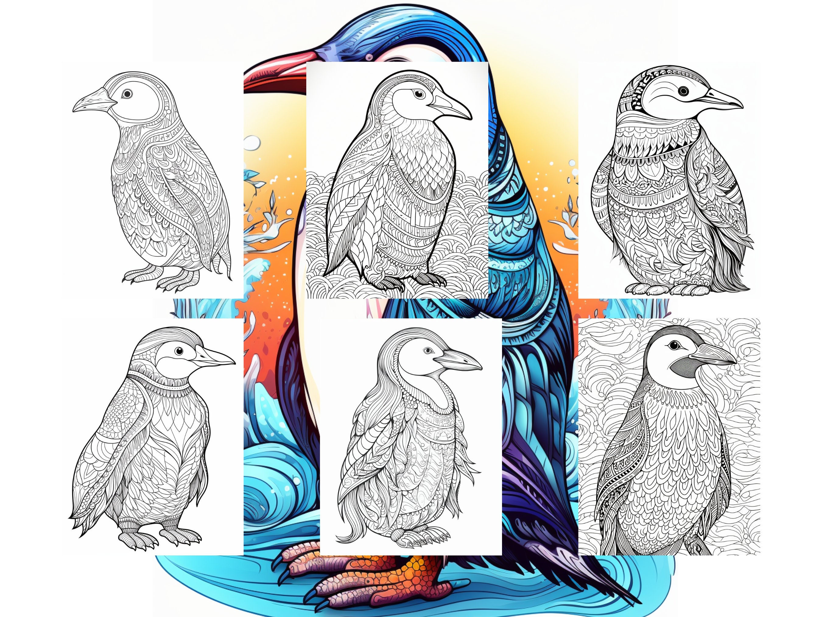 50 Patterned Penguin Coloring Pages - Adult and Kids Coloring Book ...