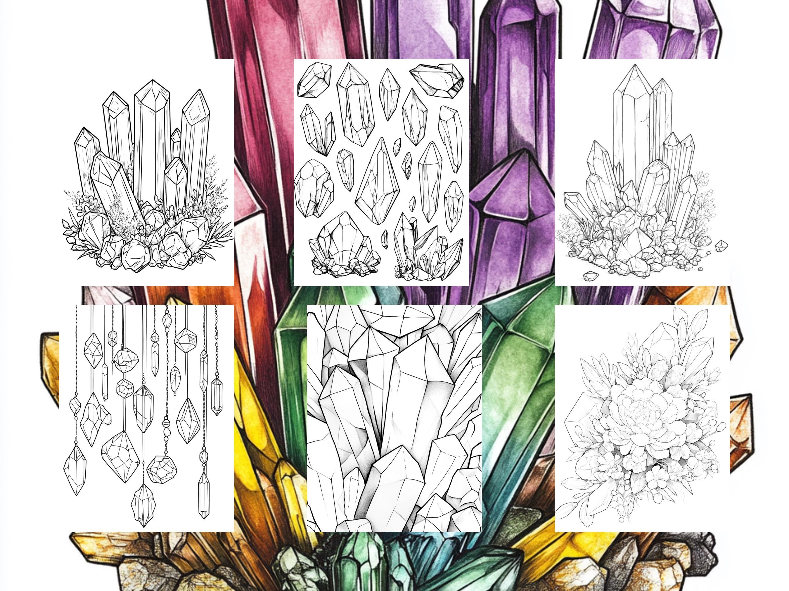 100 Crystals and Gems Coloring Pages - Instant PDF Digital Download ...