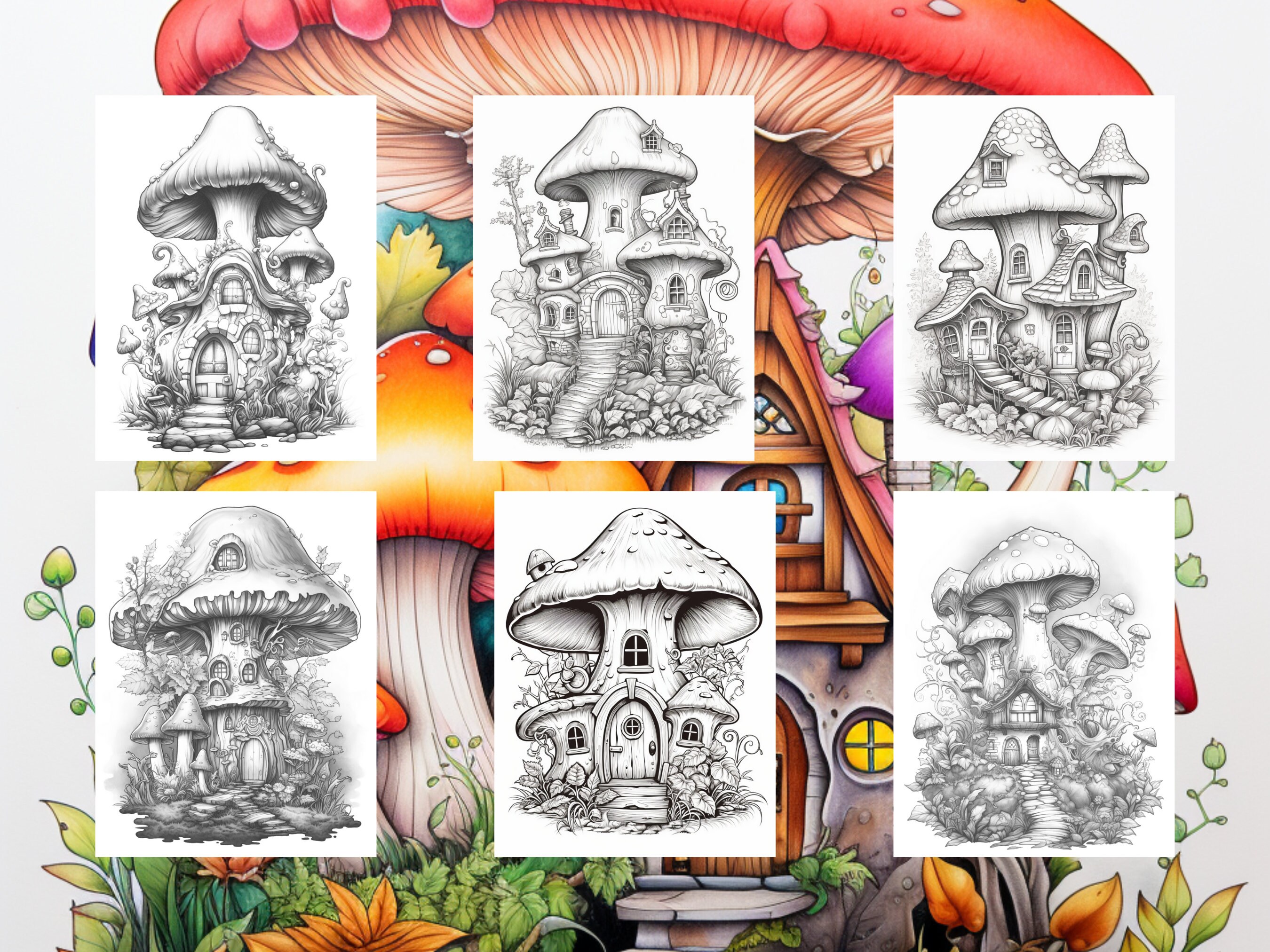 25 Enchanted Mushroom House Coloring Pages Adult and Kids Coloring Book ...