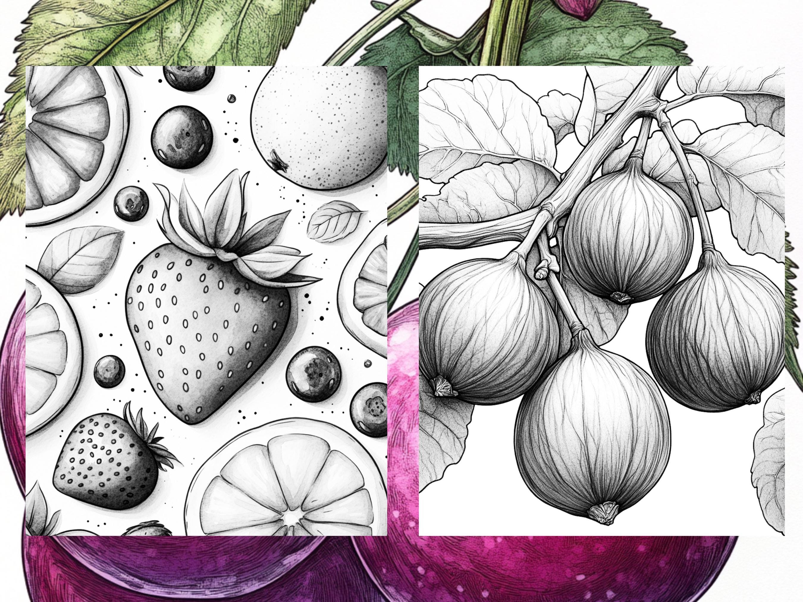 75 Fruity Coloring Pages - Adult and Kids Coloring Book, Fruit Coloring ...