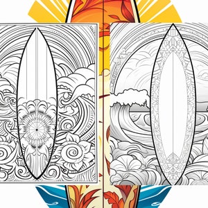 50 Patterned Surfboard Coloring Pages - Adults and Kids Coloring Book ...