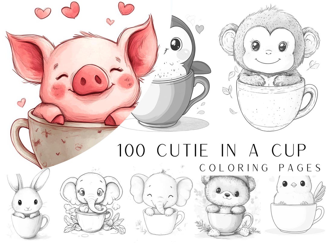 100 Cutie in A Cup Coloring Pages - Adult and Kids Coloring Book, Baby ...