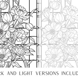 25 Stained Glass Flowers Coloring Pages - Adults Coloring Book ...