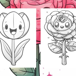 25 Cute Kawaii Flower Coloring Pages - Adult and Kids Coloring Book ...