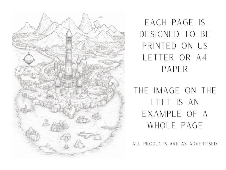 50 Fantasy Map Coloring Pages - Adult and Kids Coloring Book, Fantasy ...
