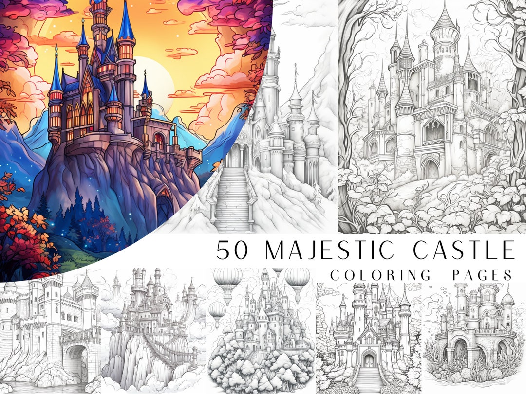 50 Majestic Castle Coloring Pages - Adult and Kids Coloring Book ...