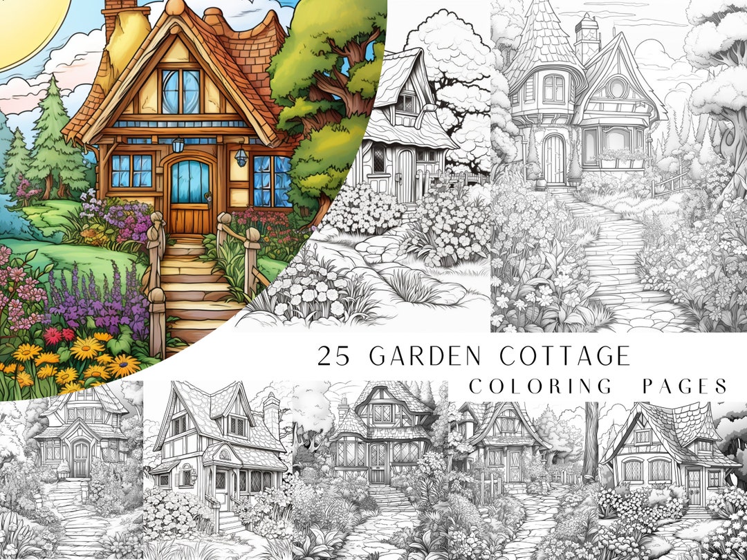 25 Garden Cottage Coloring Pages - Adult and Kids Coloring Book ...