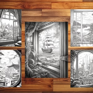 100 Windows to Another World Coloring Book - Adult Coloring Pages ...