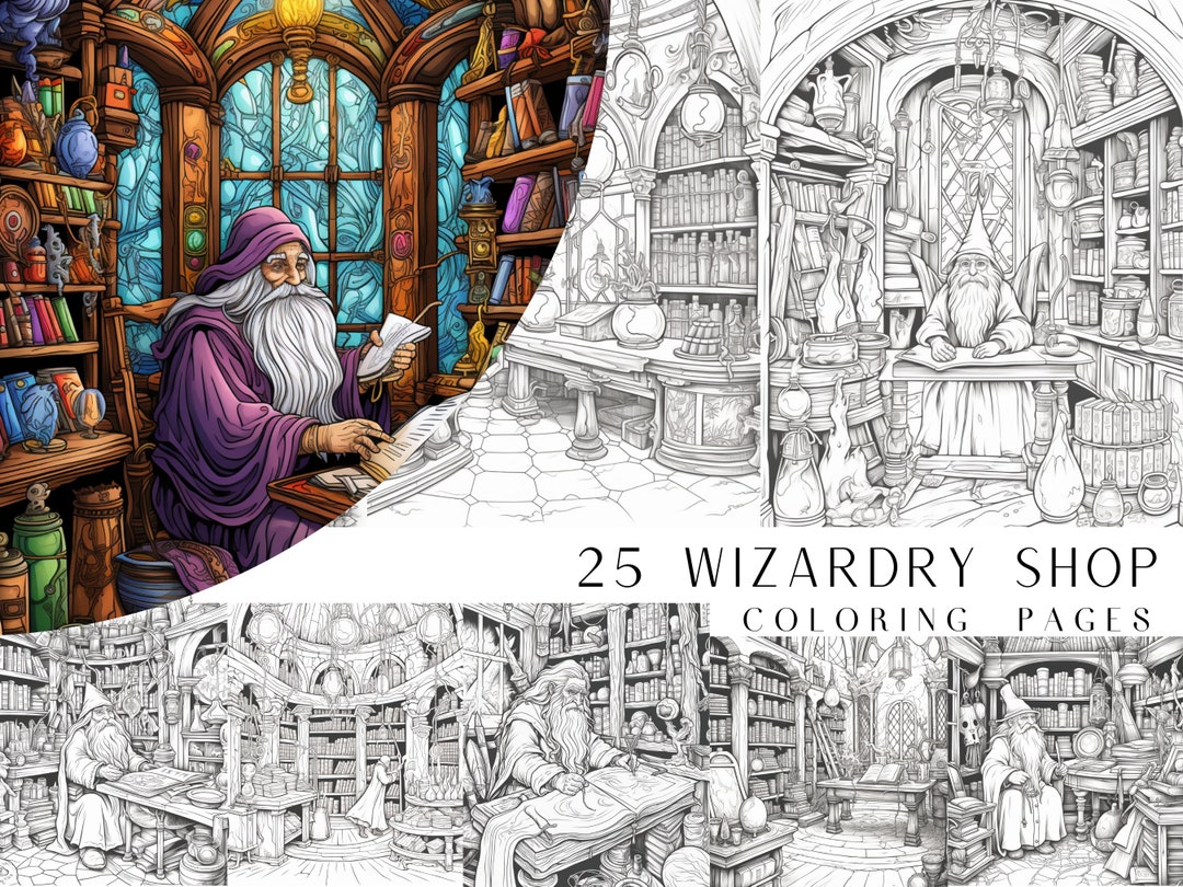 25 Wizardry Shop Coloring Pages - Adult and Kids Coloring Book, Fantasy ...