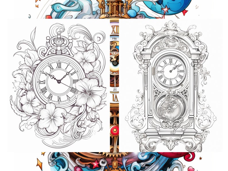 25 Clock Coloring Pages Adult and Kids Coloring Book - Etsy