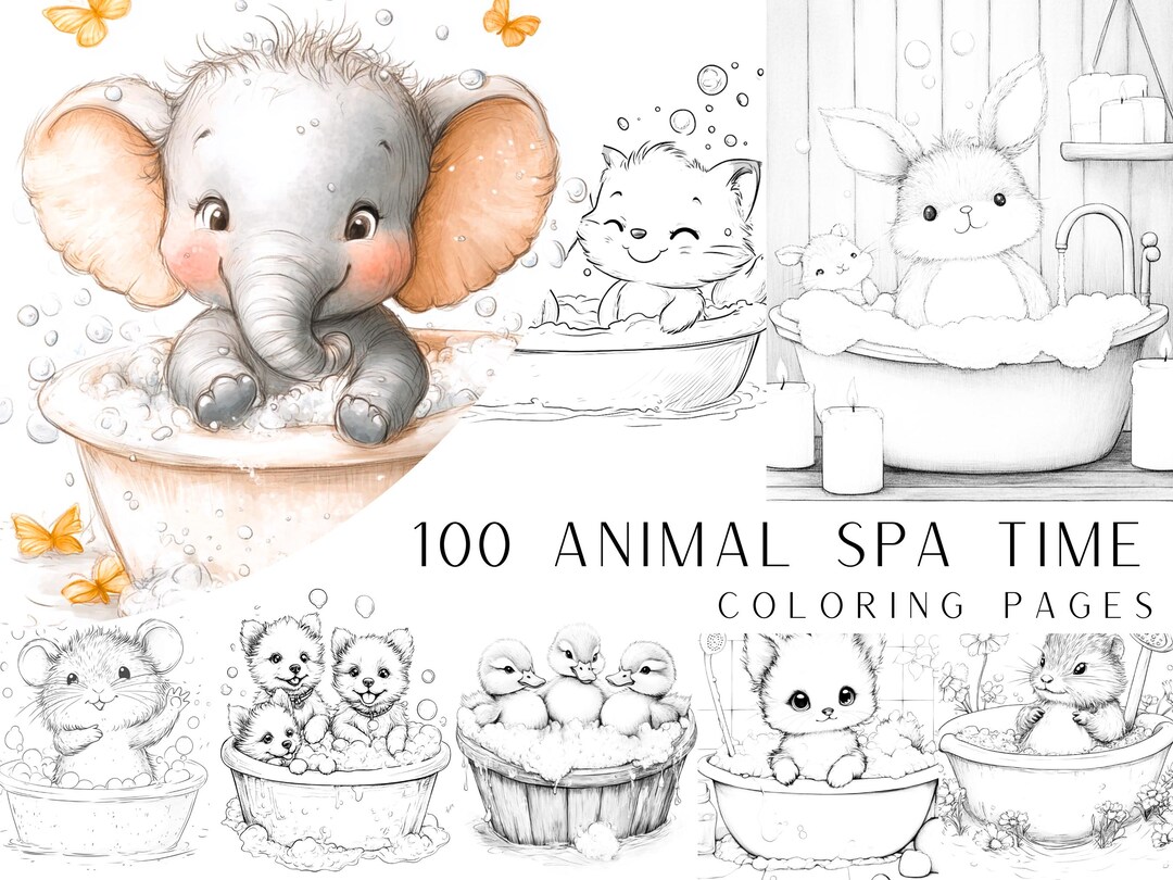 100 Animal Spa Time Coloring Pages - Instant Digital PDF Download ...