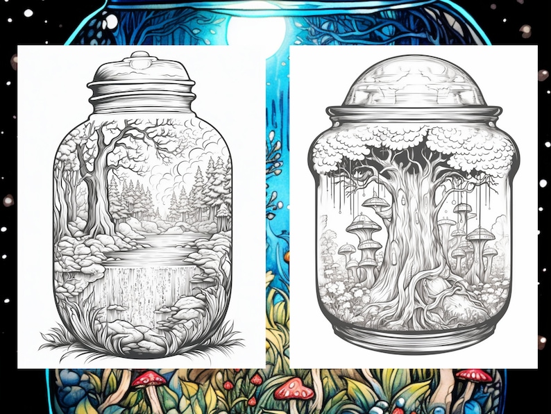 50 Enchanted Forest Jar Coloring Pages Adult and Kids Coloring Book ...
