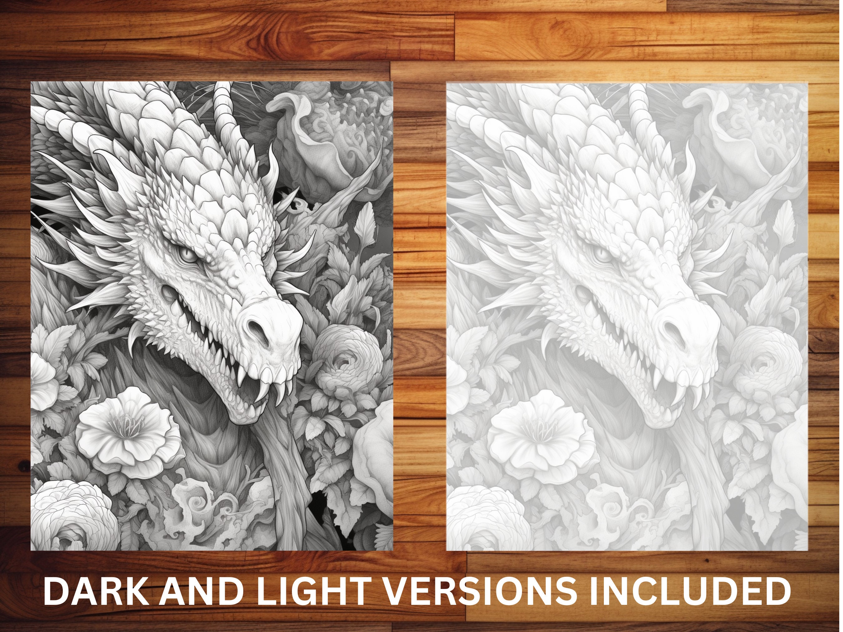 25 Flower Dragon Coloring Pages Adults and Kids Coloring Book ...