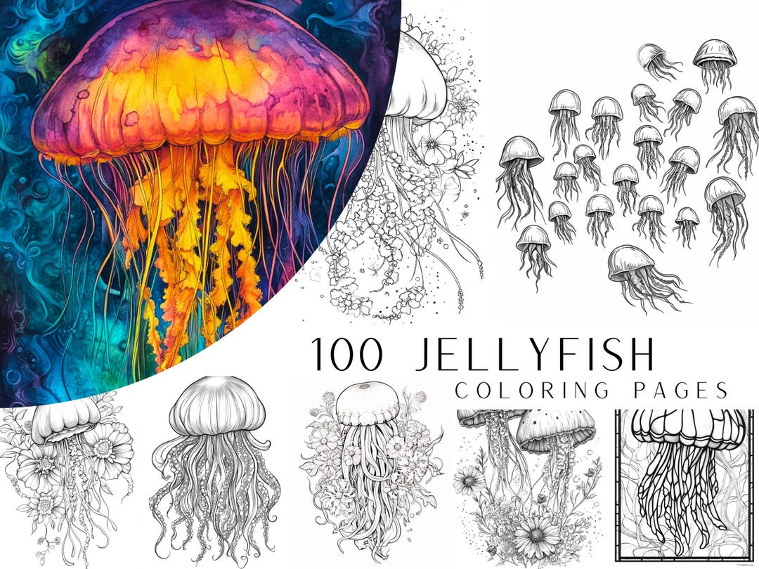 100 Jellyfish Coloring Pages - Instant PDF Digital Download, Printable ...