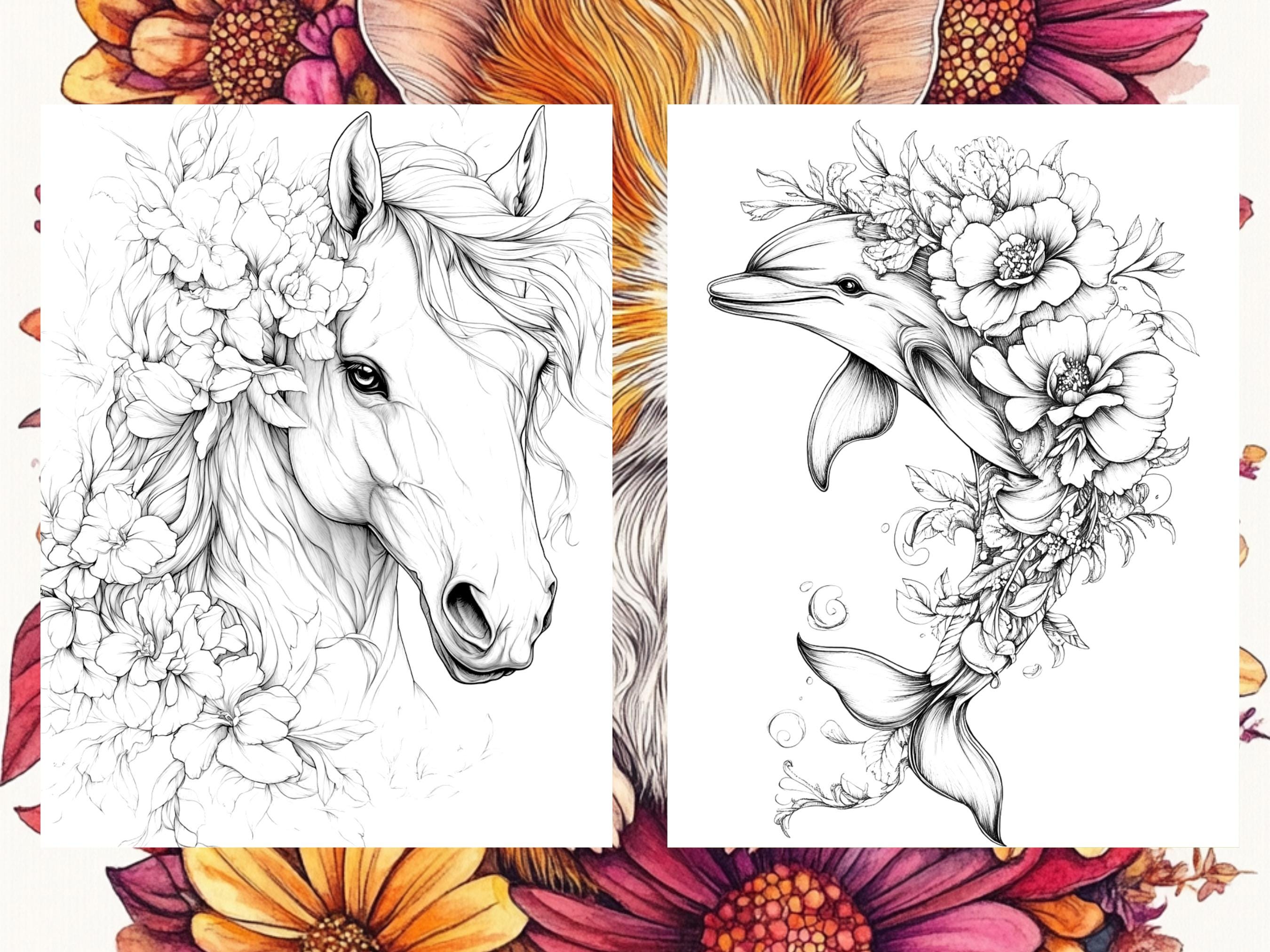 100 Floral Animal Coloring Pages - Instand Digital PDF Download, Adult ...