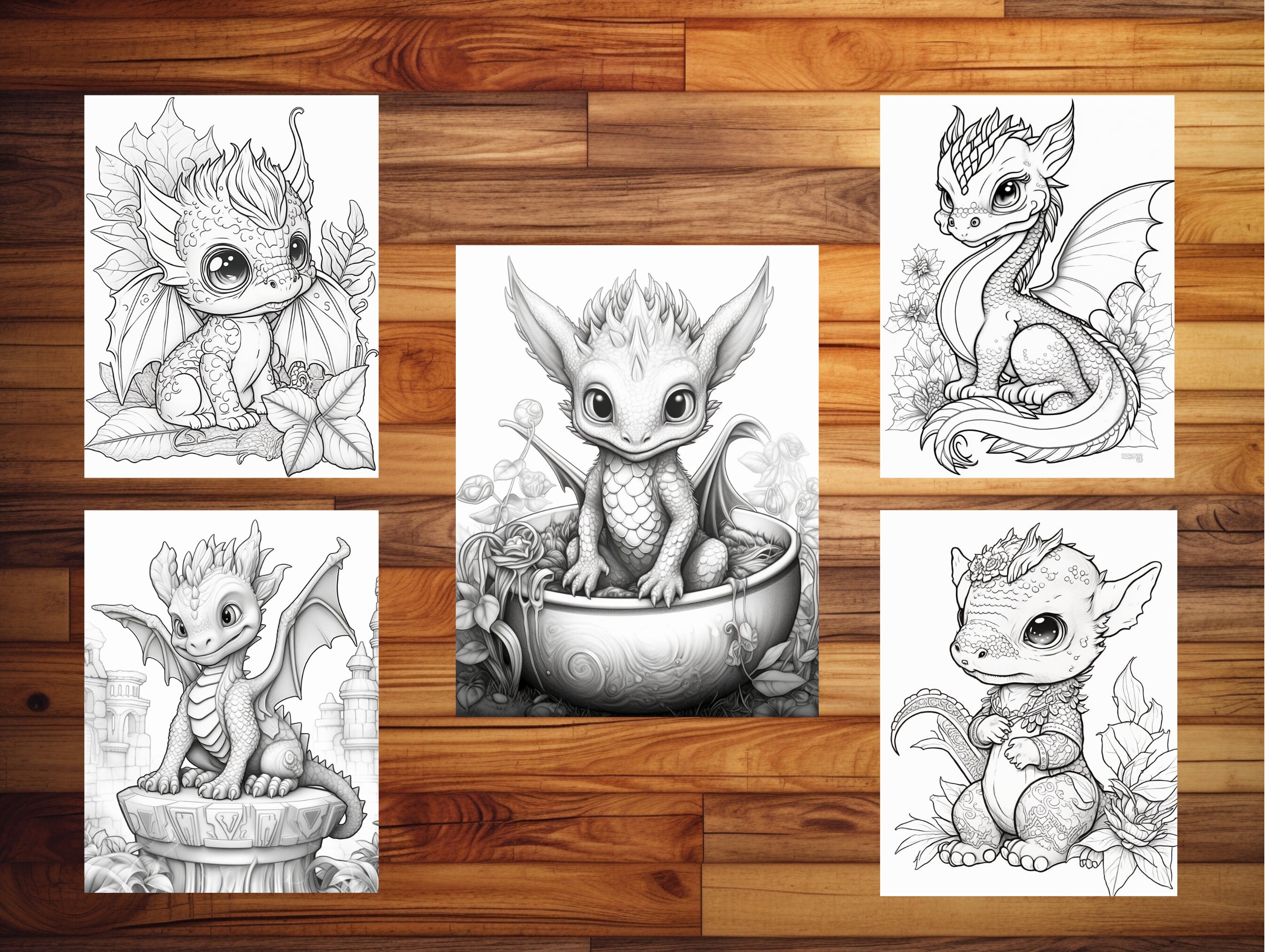 100 Baby Dragon Coloring Pages, Fantasy, Adults and Kids Coloring Book ...