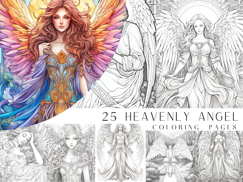 25 Heavenly Angel Coloring Pages Adult and Kids Coloring Book, Digital ...