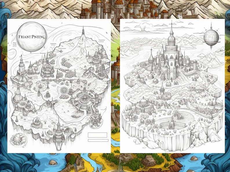 50 Fantasy Map Coloring Pages - Adult and Kids Coloring Book, Fantasy ...