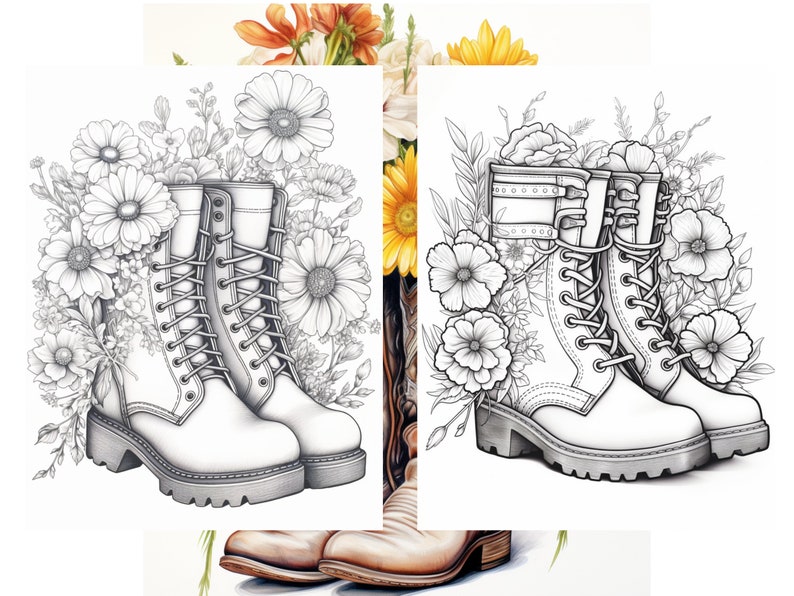 50 Flower Boot Coloring Pages Adult and Kids Coloring Book - Etsy