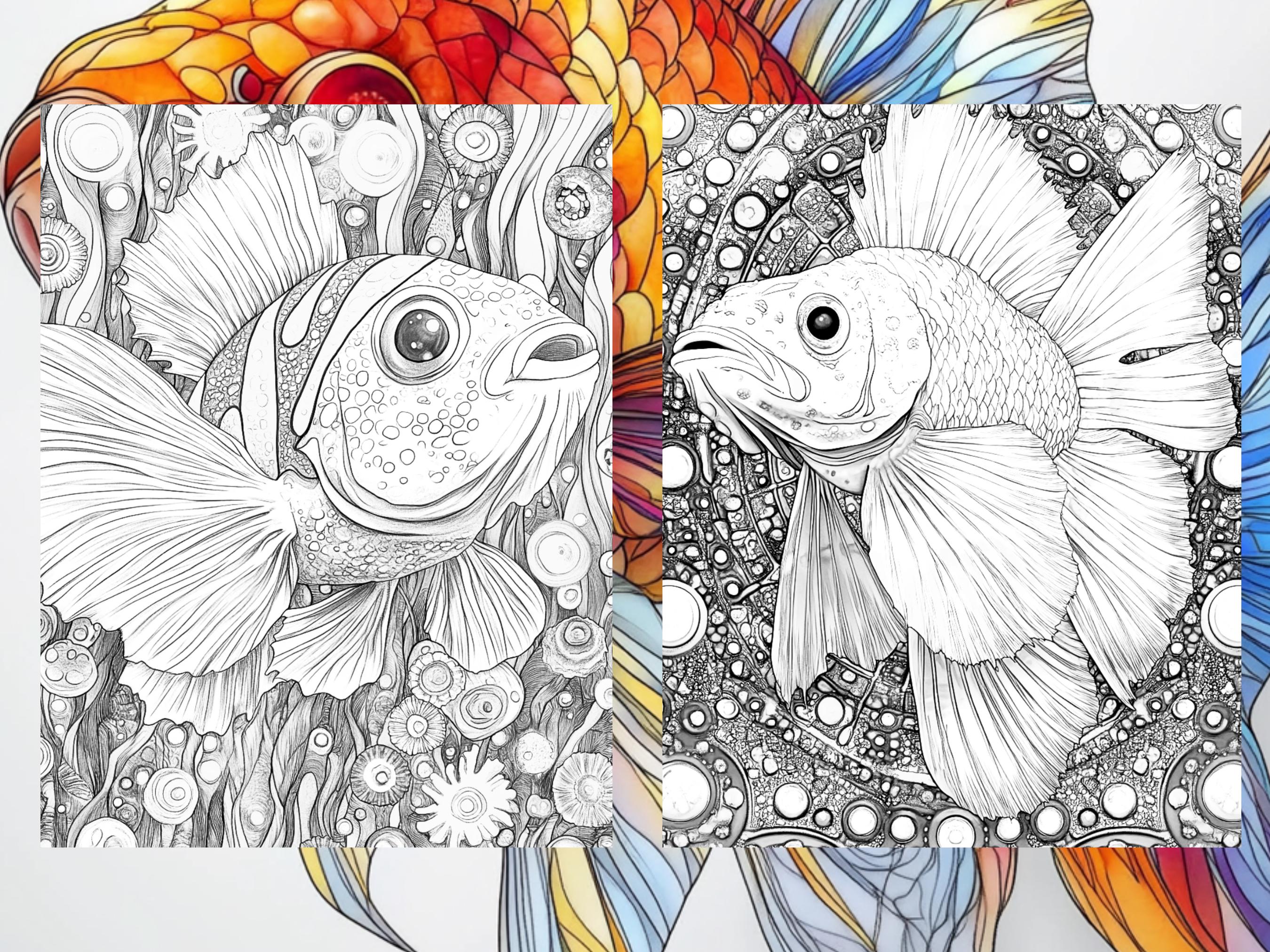 50 Assorted Fish Coloring Pages - Adult and Kids Coloring Book, Ocean ...