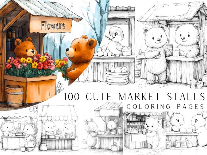 100 Cute Market Stall Coloring Pages - Instant Digital PDF Download ...