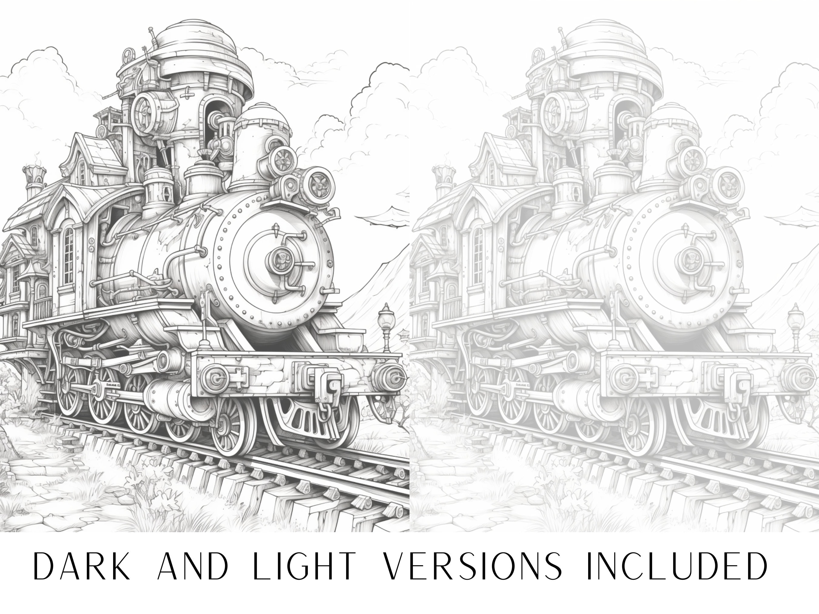 50 Steampunk Train Coloring Pages - Kids and Adult Coloring Book ...